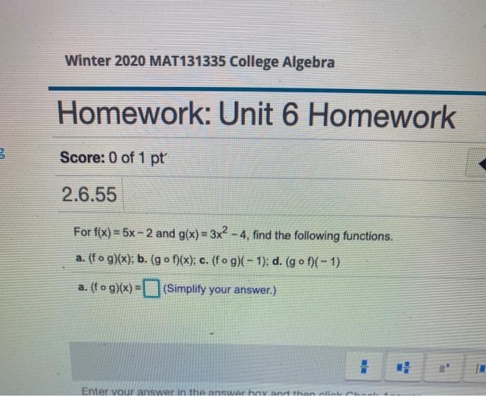 Solved Winter 2020 MAT131335 College Algebra Homework: Unit | Chegg.com