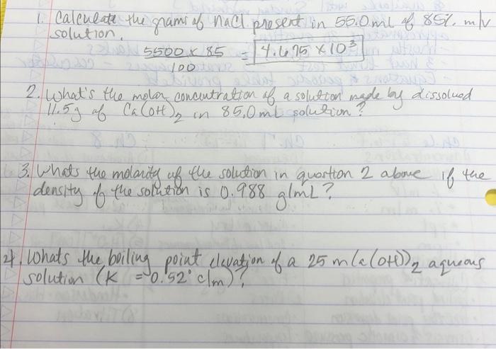 Solved 1. Calculate the grams of nacl present in 55.0ml of | Chegg.com