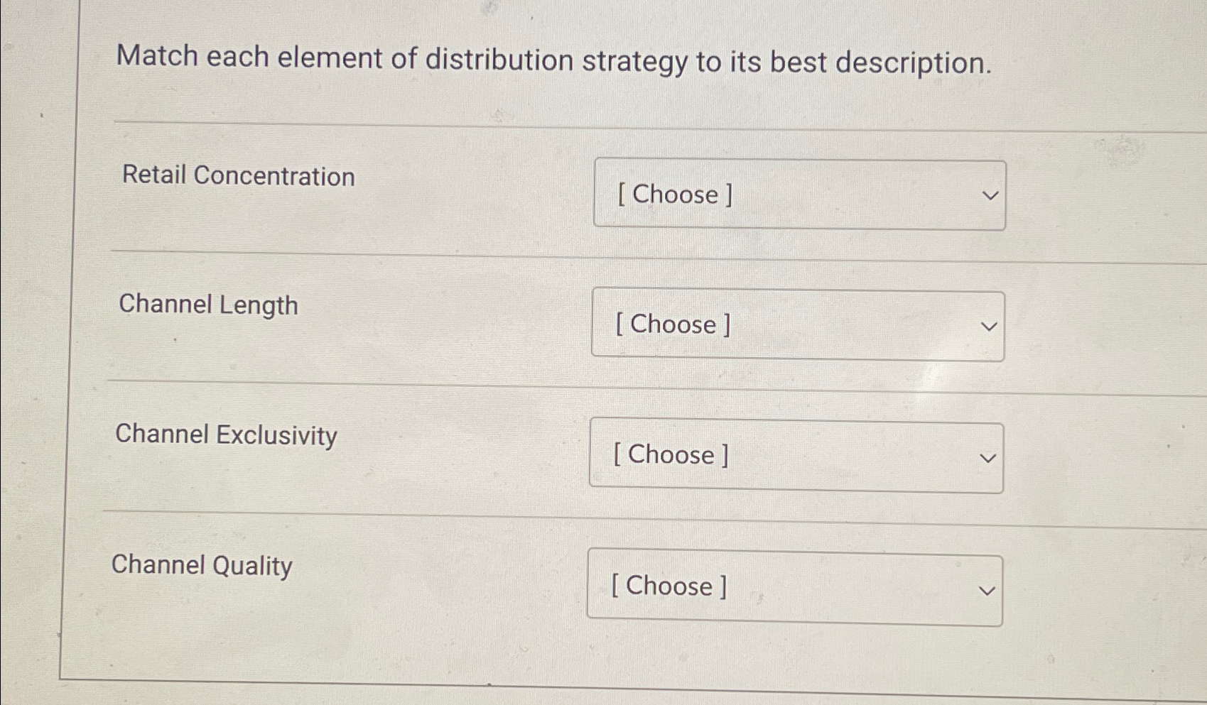 Solved Match each element of distribution strategy to its | Chegg.com