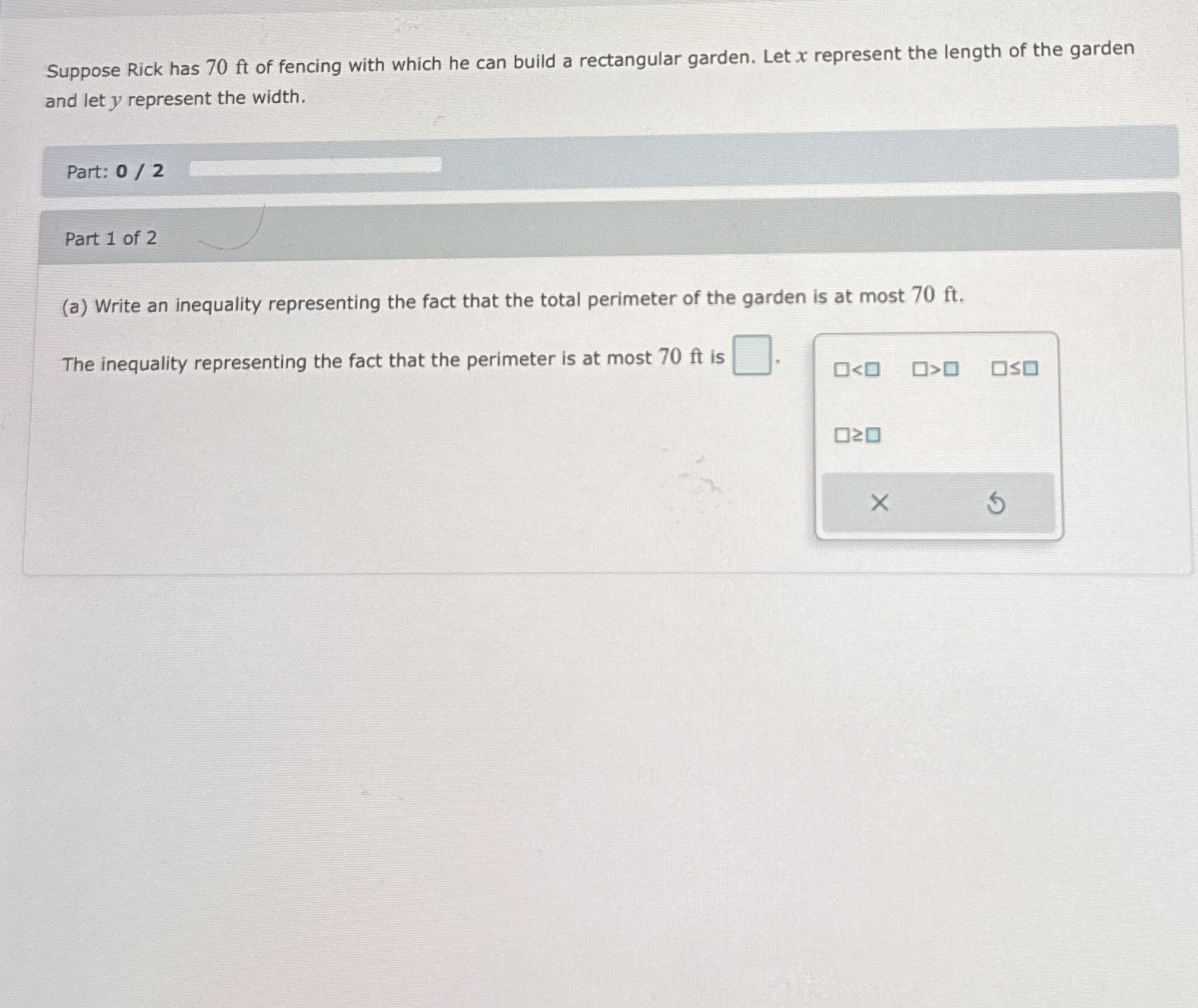 Solved Suppose Rick has 70 ﻿ft of fencing with which he can | Chegg.com