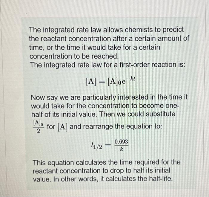 Solved The integrated rate law allows chemists to predict | Chegg.com