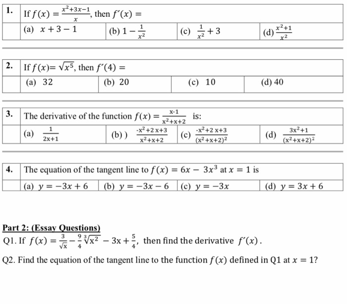 Solved x+3x-1 1 then f'(x) If f(x) = +3 x2+1 (d) (a) x3 1 1 | Chegg.com