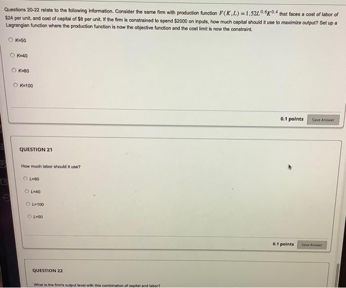 Solved Questions 20−22 relate to the following information. | Chegg.com