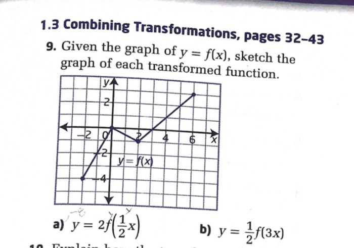 Solved 1.3 Combining Transformations, pages 32-43 9. Given | Chegg.com