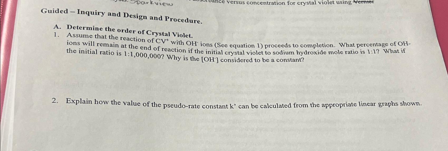 Solved Guided - Inquiry and Design and Procedure.\\nA. | Chegg.com