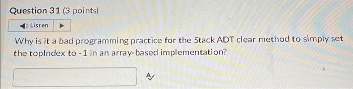 Solved Why is it a bad programming practice for the Stack | Chegg.com