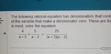 Solved The following rational equation has denominators that | Chegg.com