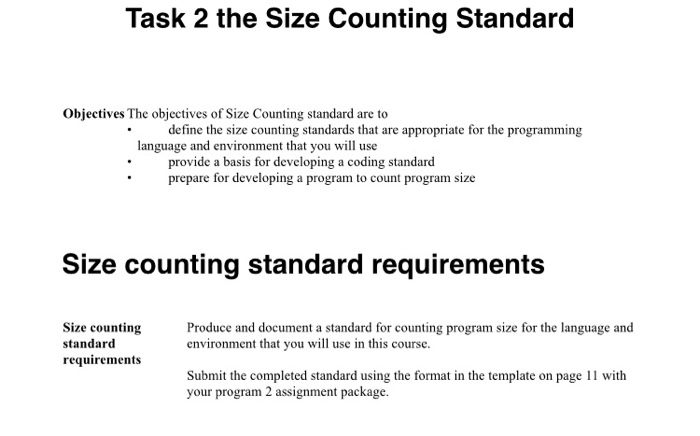 Task 2 the Size Counting Standard Objectives The | Chegg.com