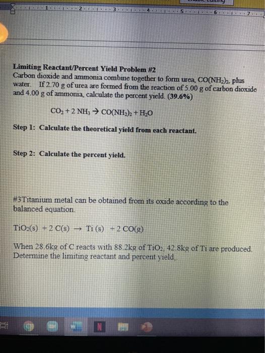Solved Limiting Reactant/Percent Yield Problem #1 Calculate | Chegg.com
