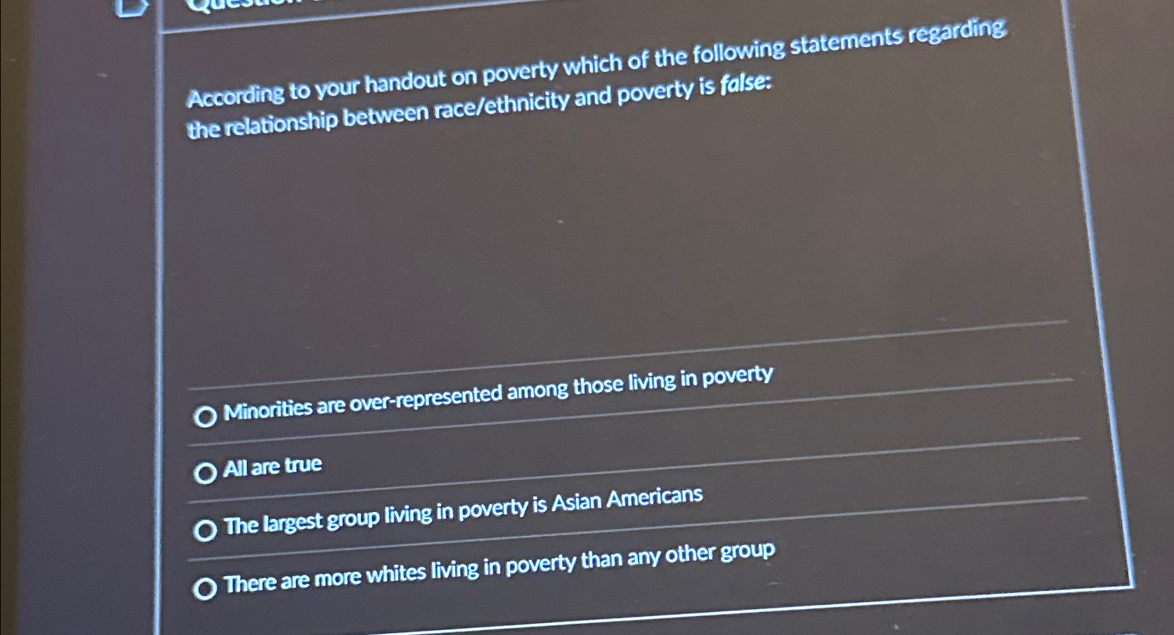 Solved According to your handout on poverty which of the | Chegg.com