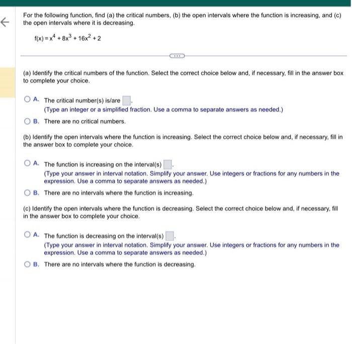 Solved For the following function, find (a) the critical | Chegg.com