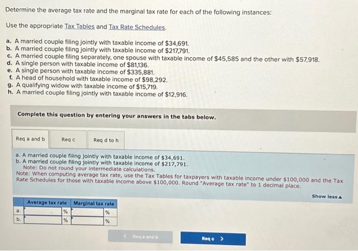 Solved Determine the average tax rate and the marginal tax | Chegg.com