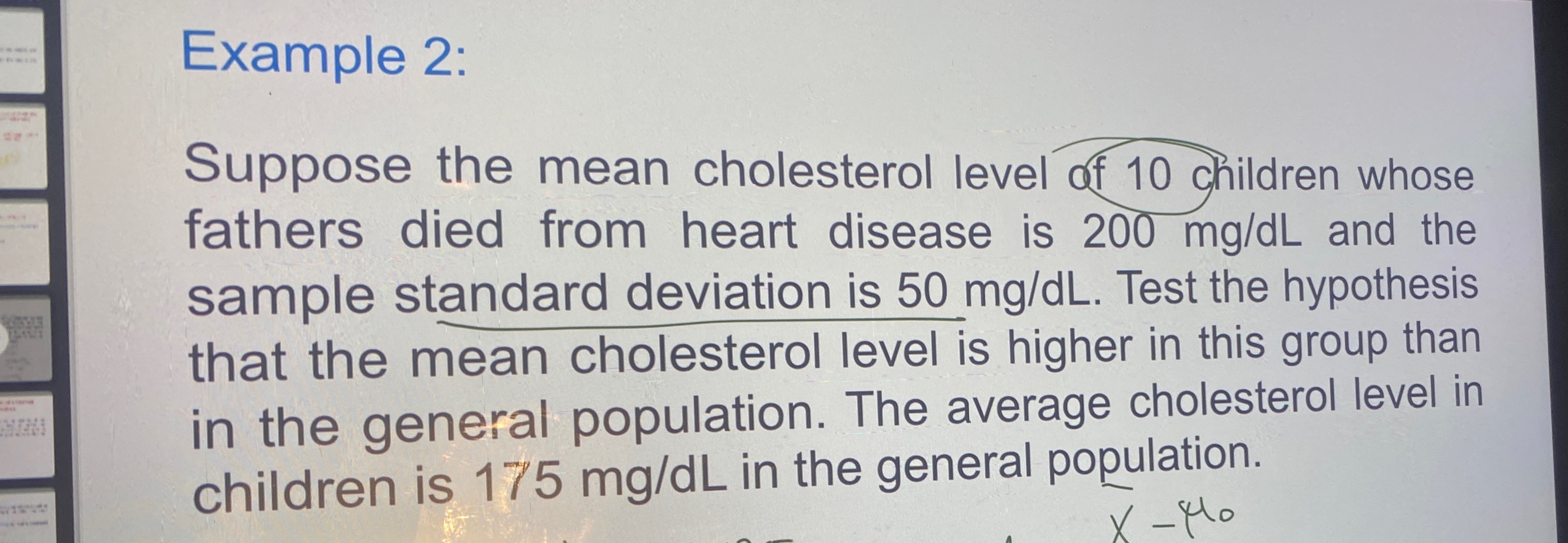 Solved Example 2:Suppose the mean cholesterol level of 10 | Chegg.com