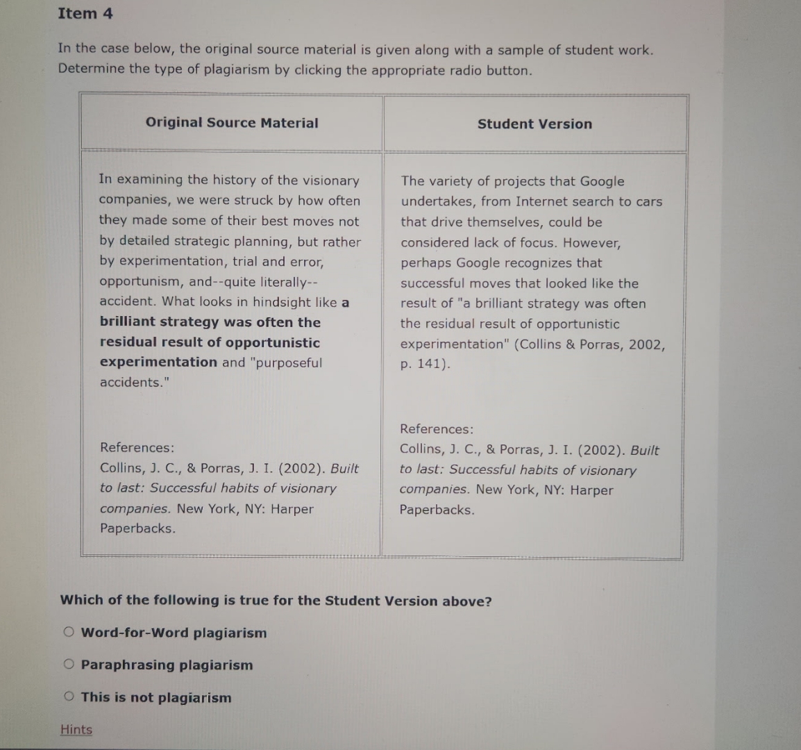 Solved Item 4In the case below, the original source material | Chegg.com