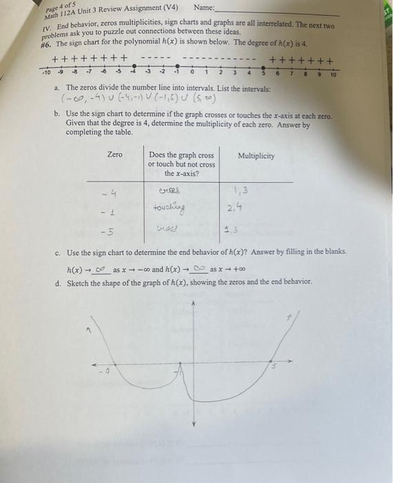 Solved puse 4 of 5 Math 112A Unit 3 Review Assignment (V4) | Chegg.com