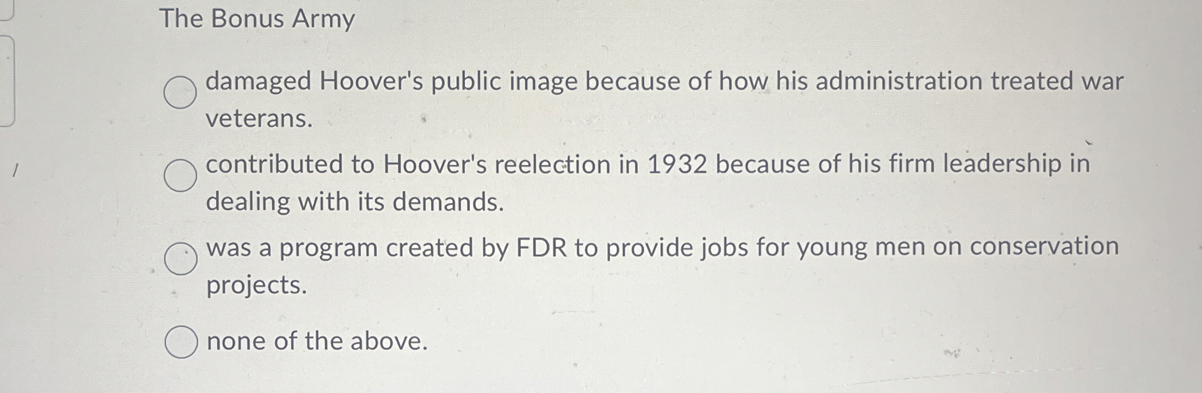 Solved The Bonus Armydamaged Hoover's public image because | Chegg.com