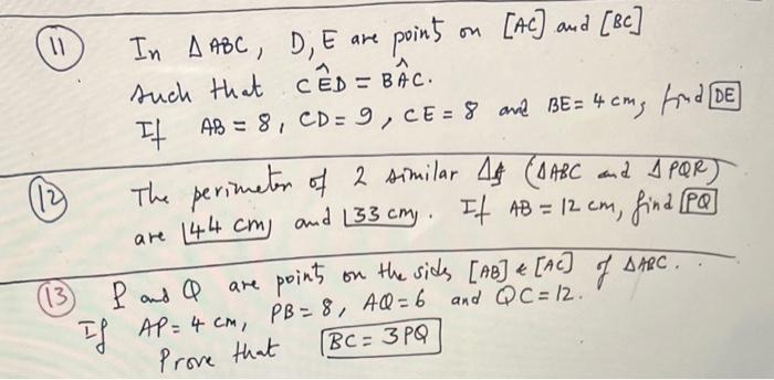 Solved (11) In ABC,D,E are point on [AC] and [BC] such that | Chegg.com