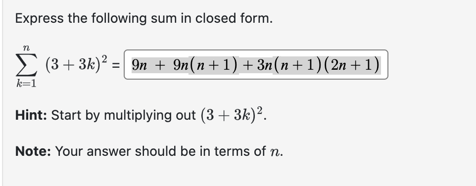 Solved Express the following sum in closed | Chegg.com