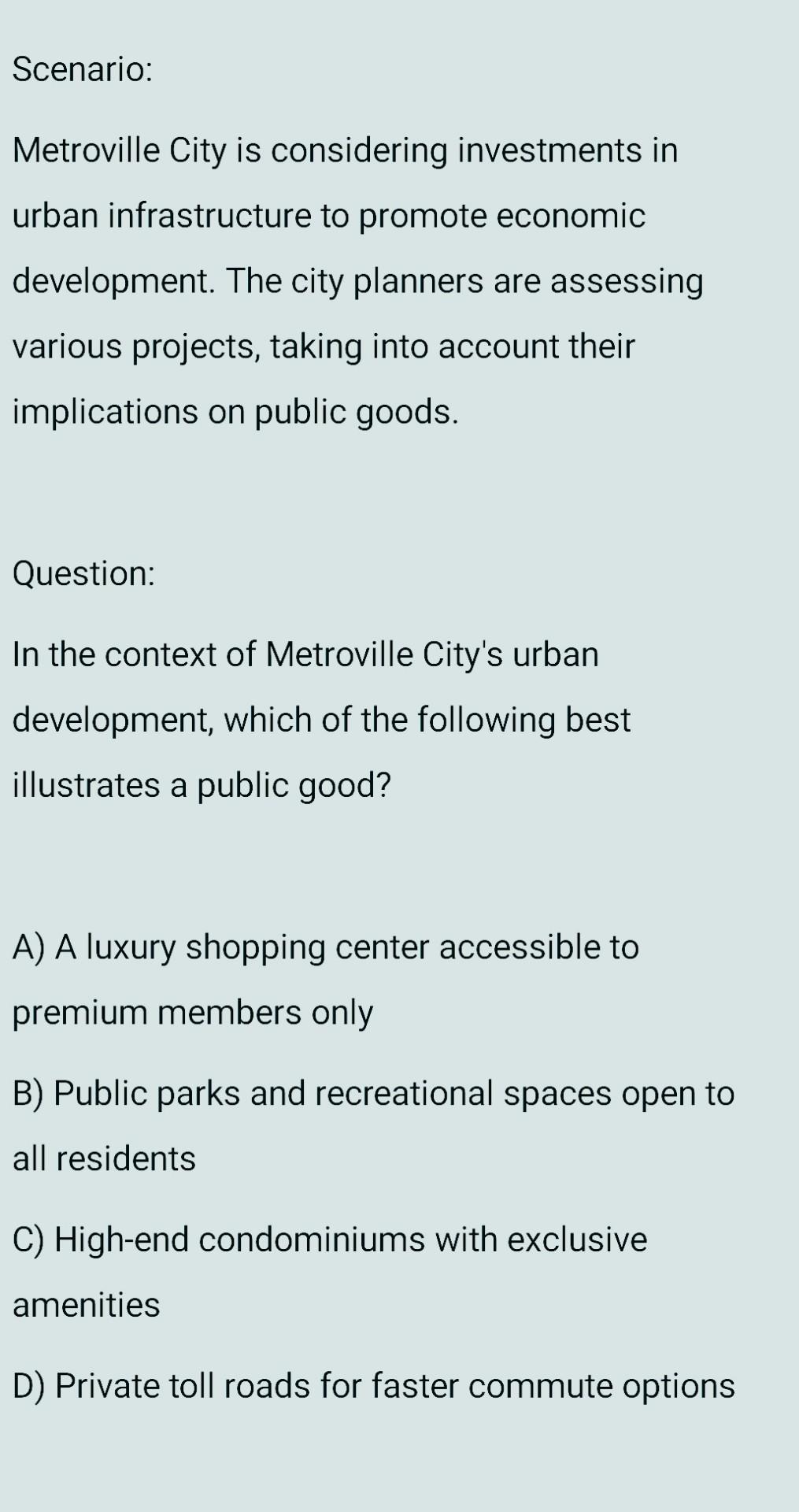 Solved Scenario: Metroville City is considering investments | Chegg.com