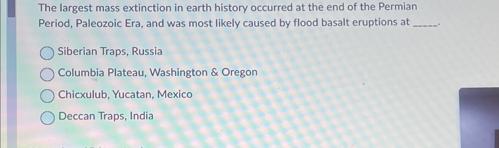 Solved The largest mass extinction in earth history occurred | Chegg.com