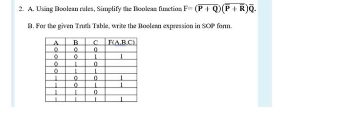 Solved 2. A. Using Boolean rules, Simplify the Boolean | Chegg.com