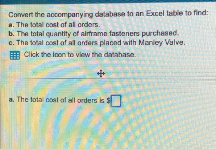 Solved Convert the accompanying database to an Excel table | Chegg.com