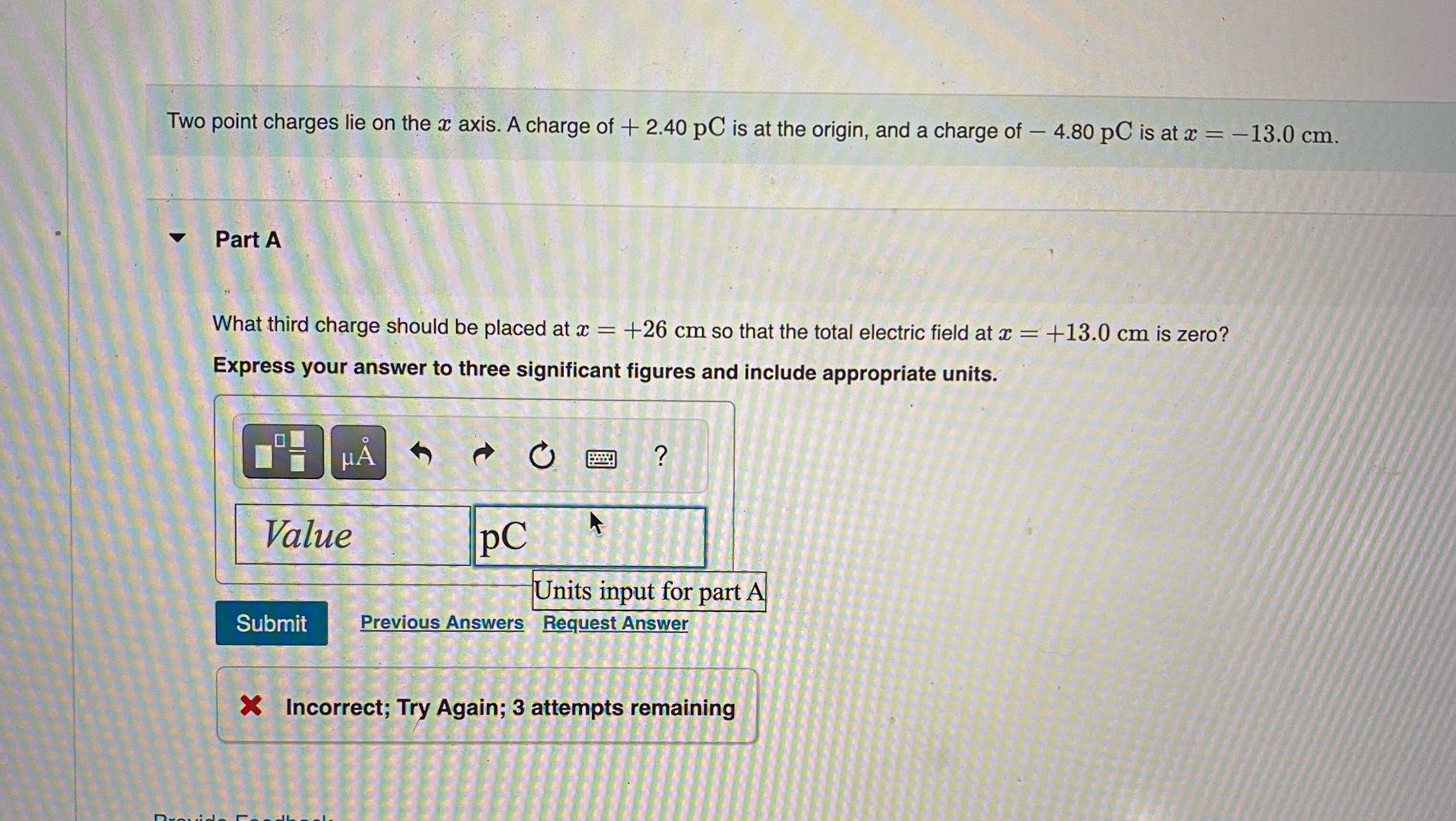 Solved Two point charges lie on the x ﻿axis. A charge of | Chegg.com
