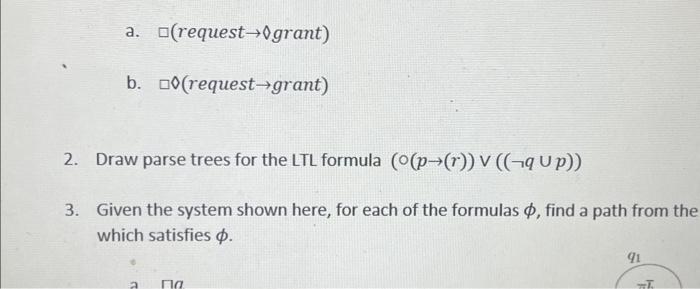 Solved 2. Draw parse trees for the LTL formula | Chegg.com
