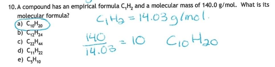 Solved 10. A compound has an empirical formula C1H2 and a | Chegg.com