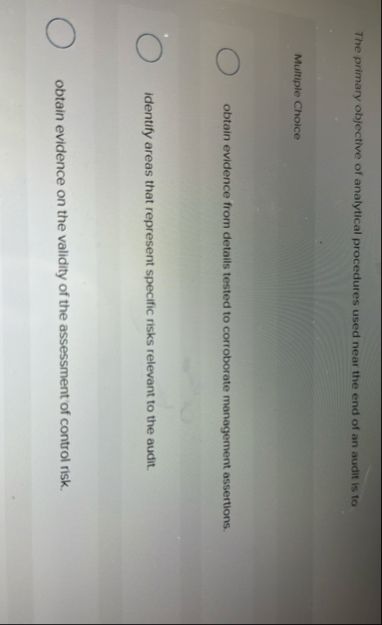 Solved The primary objective of analytical procedures used | Chegg.com