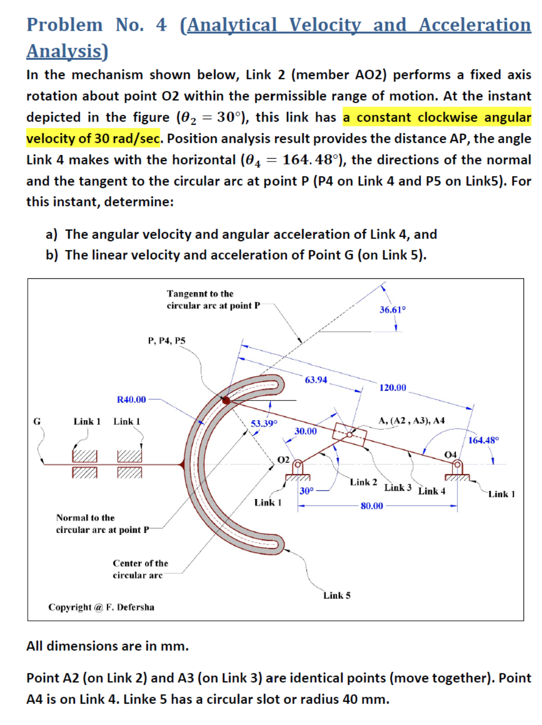 Problem No. 4 (Analytical Velocity and Acceleration | Chegg.com
