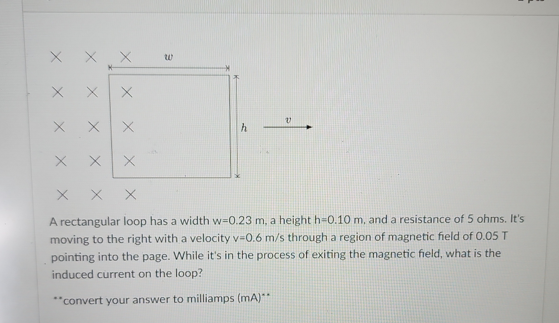 Solved A rectangular loop has a width w=0.23m, ﻿a height | Chegg.com