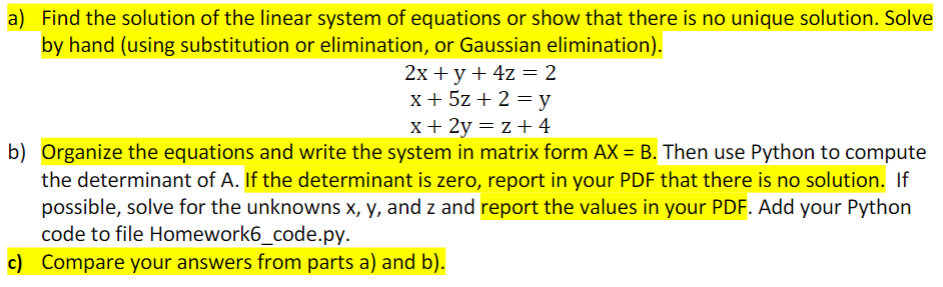 Solved a) ﻿Find the solution of the linear system of | Chegg.com