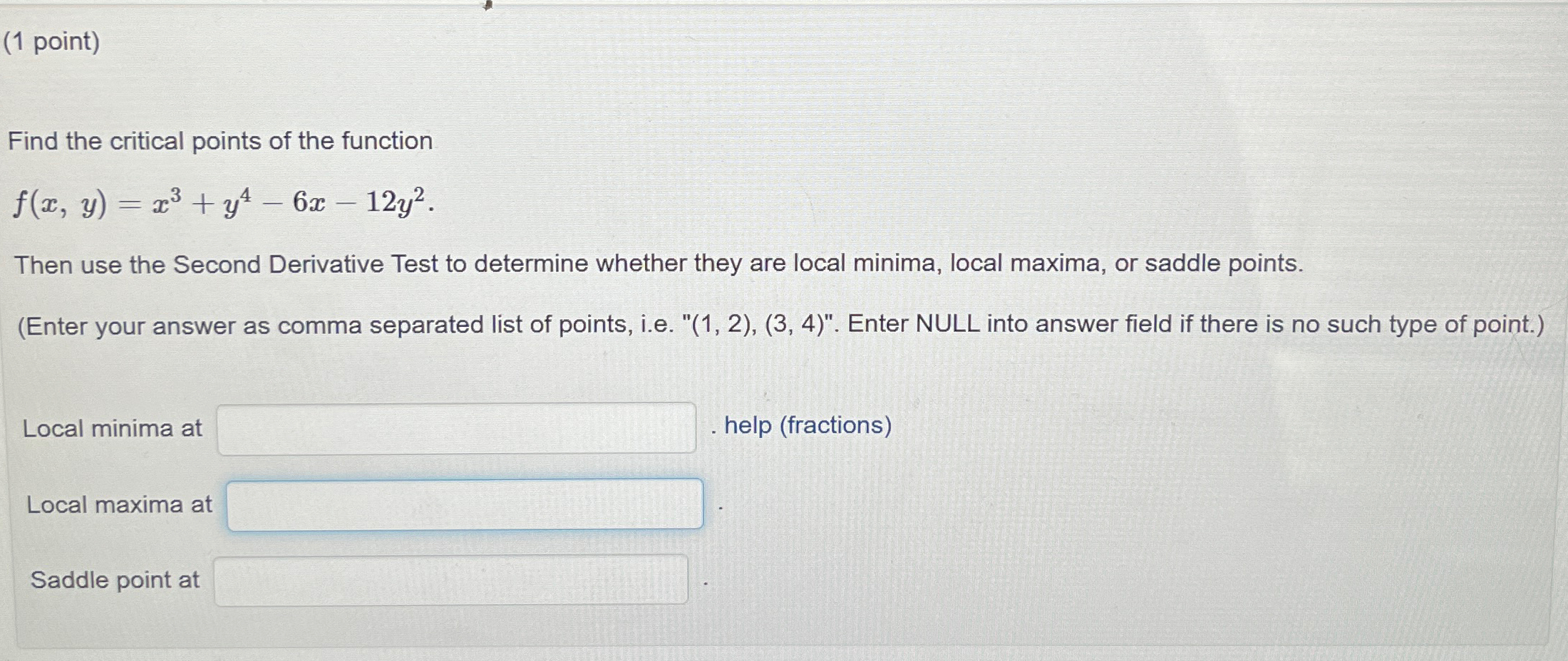 Solved (1 ﻿point)Find the critical points of the | Chegg.com