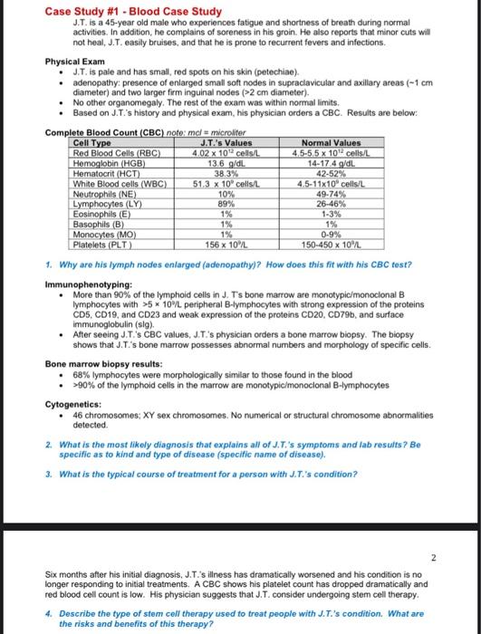 Solved Case Study #1 - Blood Case Study J.T. is a 45-year | Chegg.com