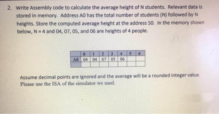Solved 2. Write Assembly code to calculate the average | Chegg.com