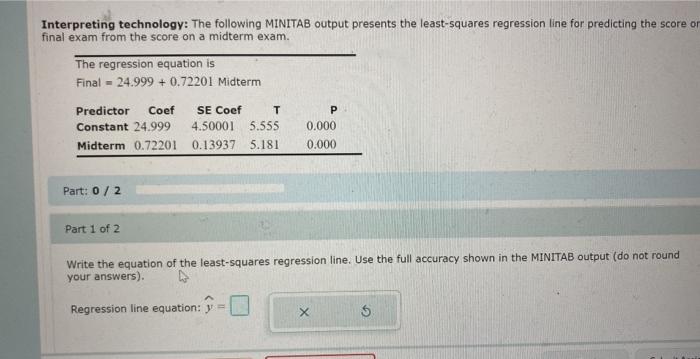 Solved Interpreting technology: The following MINITAB output | Chegg.com
