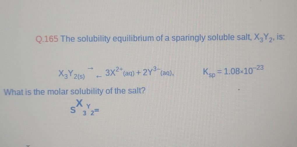 Solved Q.165 The solubility equilibrium of a sparingly | Chegg.com