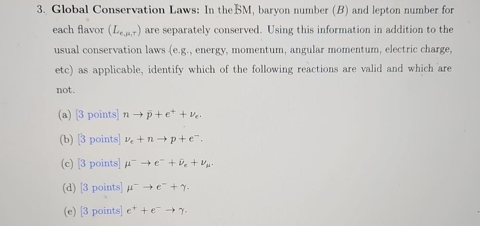 Solved Global Conservation Laws: In the ??SM, ﻿baryon number | Chegg.com