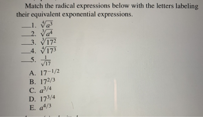 Solved Match the radical expressions below with the letters | Chegg.com