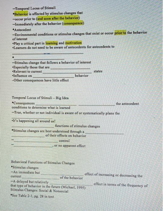 Solved -Temporal Locus of Stimuli •Behavior is affected by | Chegg.com
