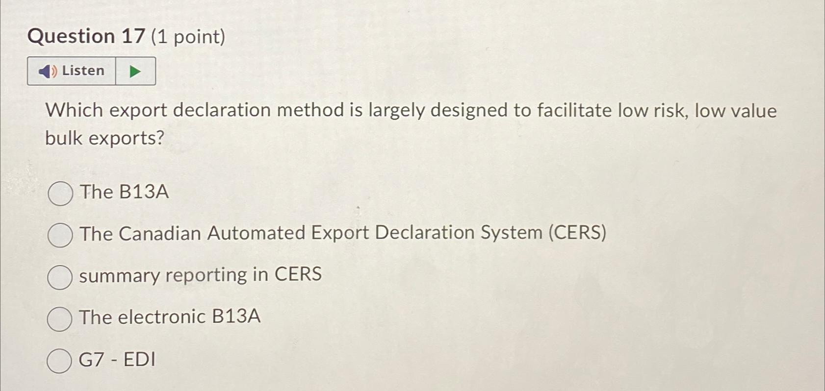 Solved Question 17 (1 ﻿point)ListenWhich export declaration | Chegg.com