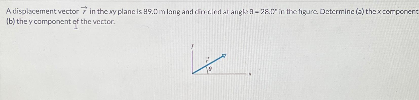 Solved A displacement vector vec(r) in the xy plane is 89.0m | Chegg.com