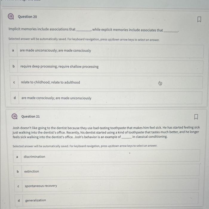 Solved Implicit memories include associations that while | Chegg.com