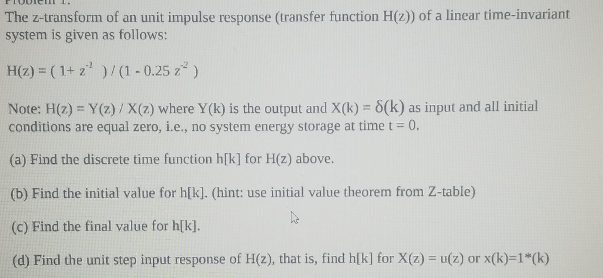 Solved The z-transform of an unit impulse response (transfer | Chegg.com