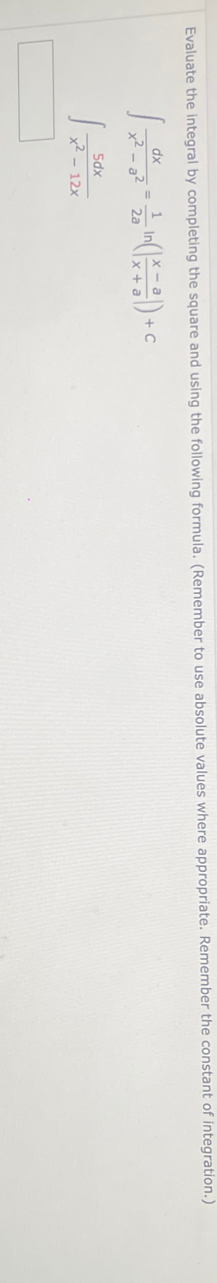 Solved Evaluate the integral by completing the square and | Chegg.com