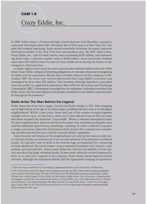 Task 4: Identify and evaluate the Crazy Eddie's | Chegg.com