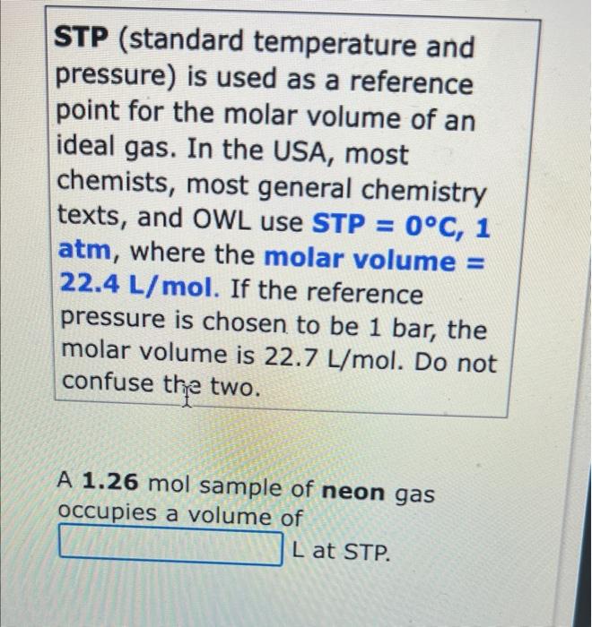 Solved STP (standard temperature and pressure) is used as a | Chegg.com
