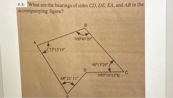 Solved P.3: What are the bearings of sides CD, DE, EA, and | Chegg.com