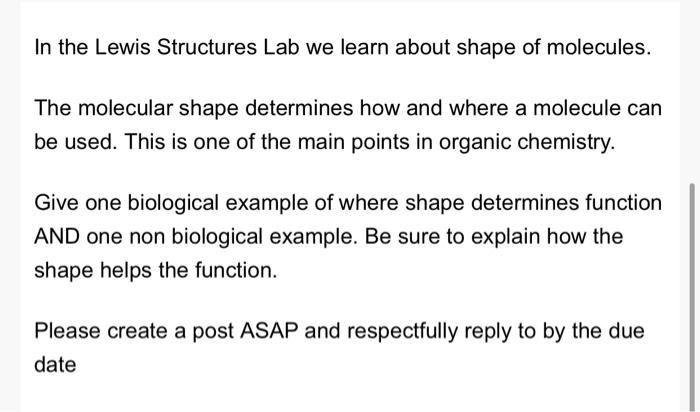 Solved In the Lewis Structures Lab we learn about shape of | Chegg.com